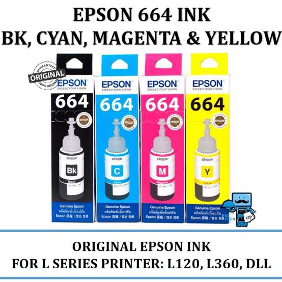 Jual Tinta Epson Original 664 BK, C, M, Y - For L110, L120,L210 (Dealer Resmi) | Shopee Indonesia