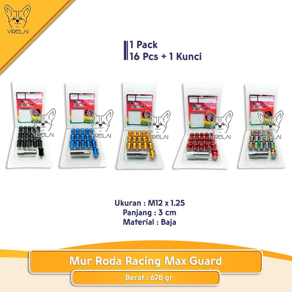 Jual Mur roda racing MAX GUARD warna ukuran 12 x 1.5 /1.25 [Merah ...