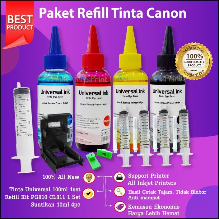 Jual Tinta 100Ml Cmyk Refill Kit Cartridge Canon 810 811 745S 746S 47 ...