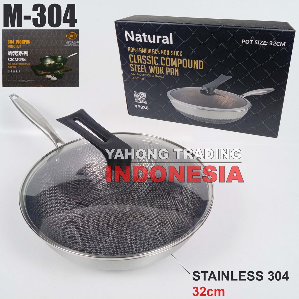 Jual Natural Panci Stainless 304 32cm Classic Compound Steel Wok Pan | Shopee Indonesia