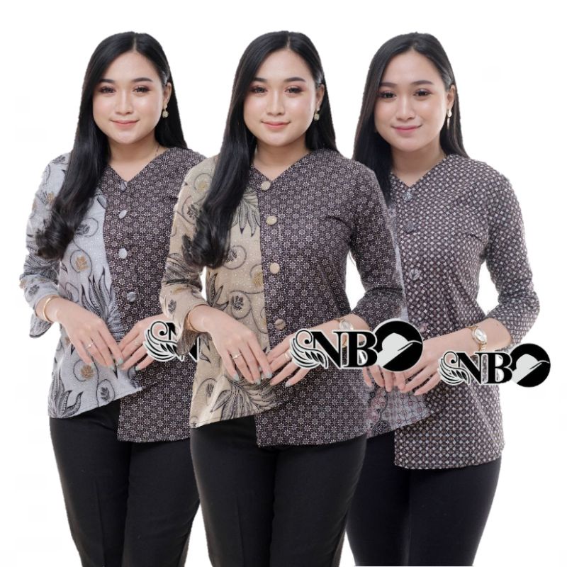 Jual Blouse Batik Wanita Kombinasi Baju Batik Cewek Lengan 3/4 Atasan ...
