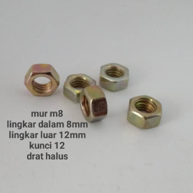 Jual MUR M8 ISI 10PCS - MUR BAUT M8 KUNING KUNCI 12 MUR BAUT JPJF | Shopee Indonesia