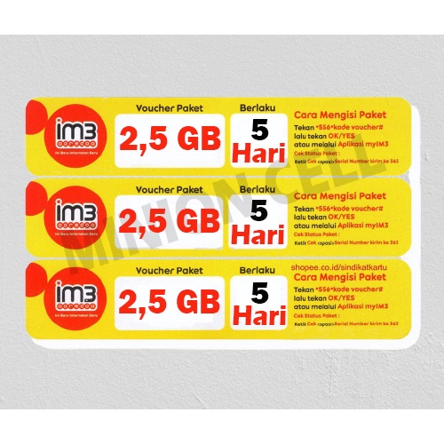 Jual Voucher Data Im3 Kuota Indosat 2,5GB 5 Hari Ori Sumatera ( KIRIM ...