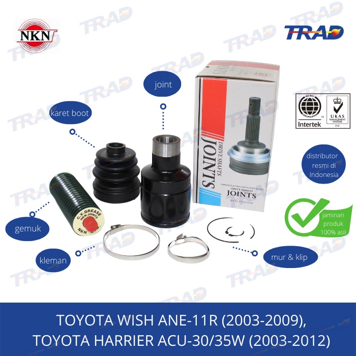 Jual CV Joint As Roda Dalam NKN Toyota Wish, Harrier | Shopee Indonesia