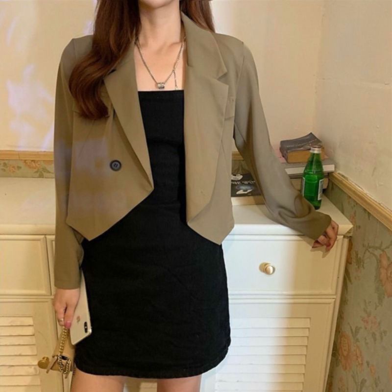 Jual Nami Korean Crop Blazer Hitam Lengan Panjang Blouse Blazer Black ...