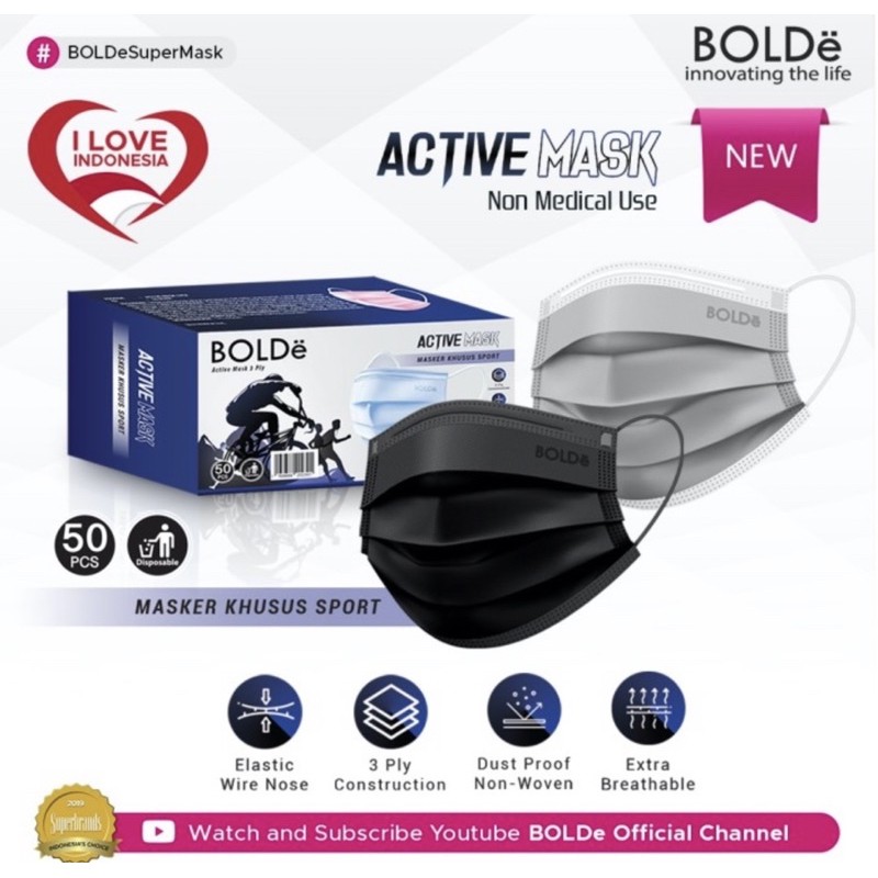 Jual BOLDe active mask 3 ply isi 50pcs per box | Shopee Indonesia