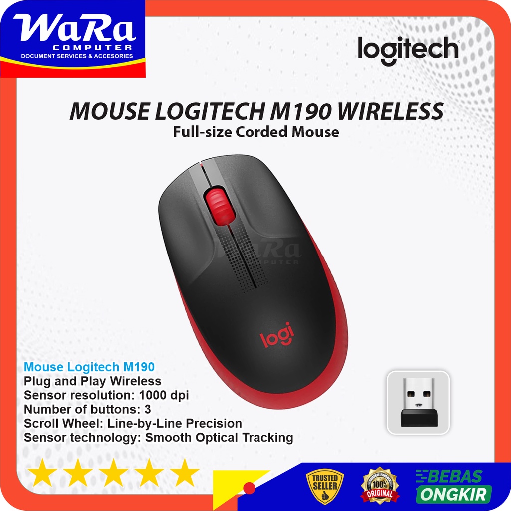 Jual Mouse Wireless Logitech M190 Full Size For Komputer PC Laptop Notebook | Shopee Indonesia