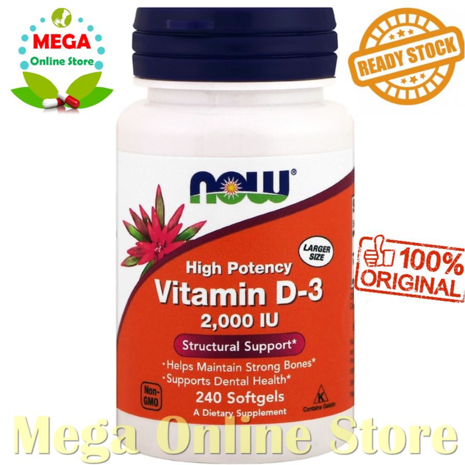 Jual NOW Vitamin D3 2000 iu High Potency 240 Softgels | Shopee Indonesia