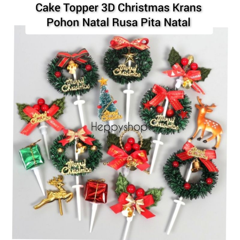 Jual Cake Topper 3D Christmas Krans Pohon Natal Rusa Pita Natal ...