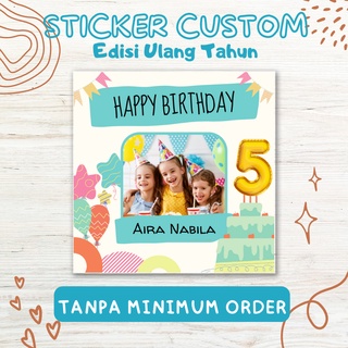 Jual Sticker Ultah Custom Kotak Persegi Label stiker Edisi Ulang Tahun ...