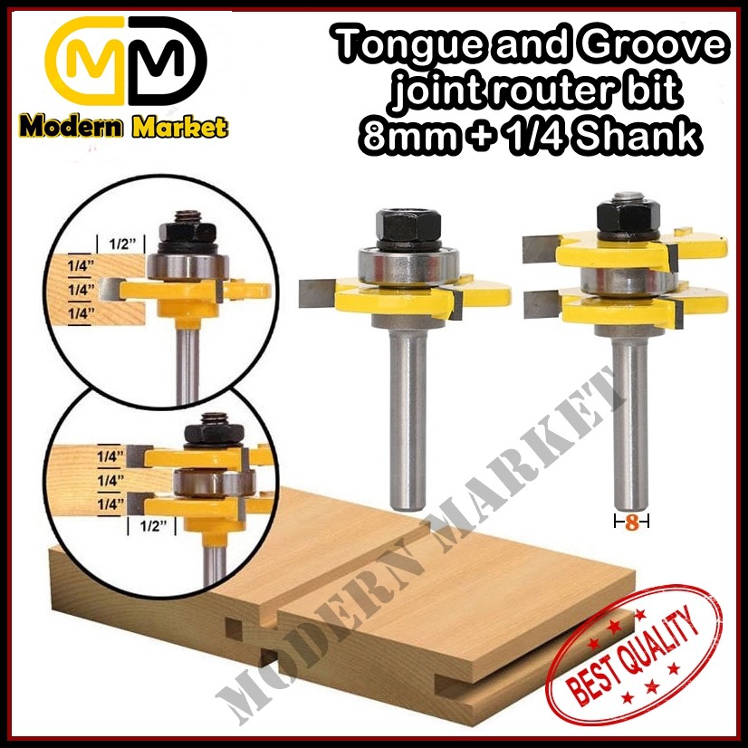 Jual MATA PROFIL KAYU MATA BOR TONGUE AND GROOVE ROUTER BIT SET SHANK ...