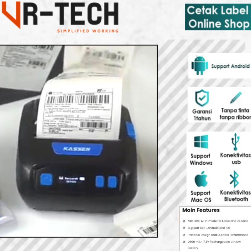 Jual MOBILE PRINTER BARCODE 80mm KASSEN MT-300VL CETAK STRUK, RESI, BARCODE HARGA. KONEKSI ...