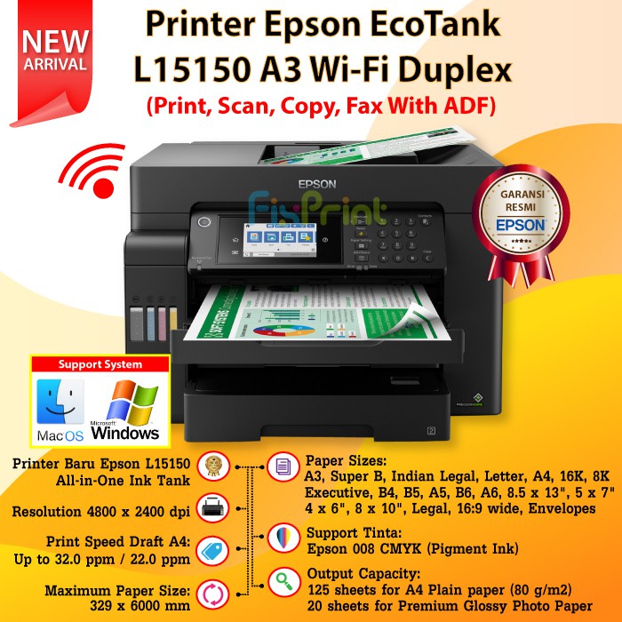 Epson EcoTank L15150 A3 Wi-Fi Duplex All-in-One Ink Tank, 05/15/2024 Epson EcoTank L15150 A3 Wi-Fi Duplex All-in-One Ink Tank, 05/15/2024