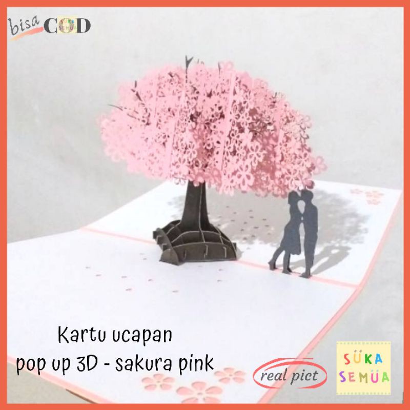 Jual Pop Up Card BUNGA SAKURA PINK / Kartu Ucapan 3D / Greeting Card ...