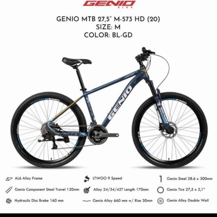 Jual Sepeda Gunung Genio MTB 27.5 M-573 HD Hidrolik Brake - Blue-Gold ...
