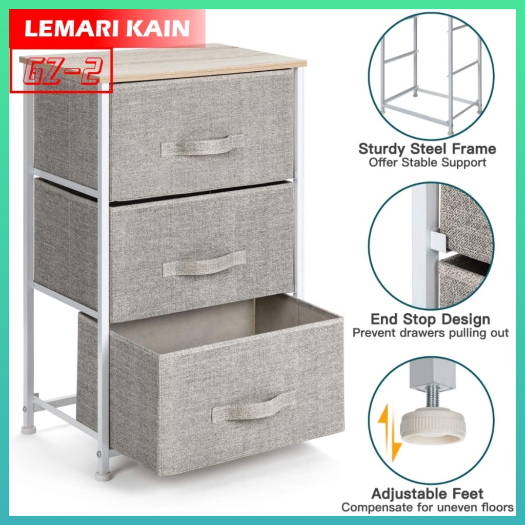 Jual COD Lemari Portable 3 Laci Kain Linen Rak Lemari Penyimpanan ...