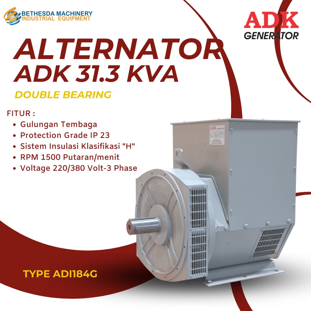 Jual ADK Generator 11 16 22 27 31 40 50 60 85 100 KVA Double Bearing ...