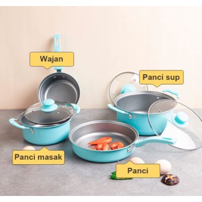 Jual Panci Set Teflon Marble 13 Pcs Cookware Set Tutup Kaca Free ...