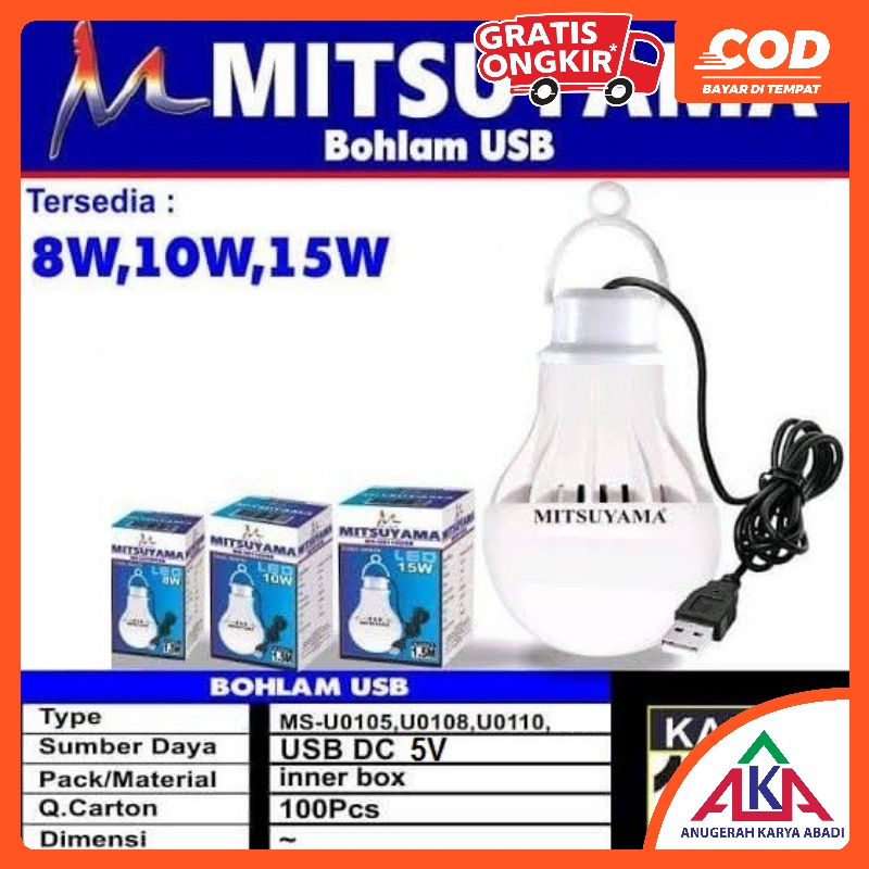 Jual MITSUYAMA Bohlam Lampu USB LED Bulb Lamp 5W 8W 10W 15W Kabel USB 1 ...