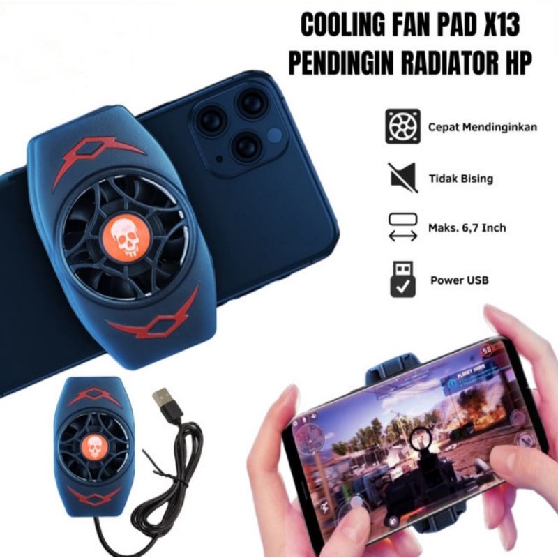 Jual pendingin hp cooling fan pad x13 radiator hp cooler mobile game ...
