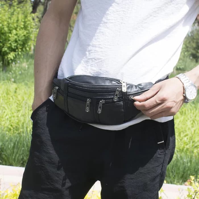 Jual Tas Pinggang Pria Waist Bag Kulit cowok import hitam F316 | Shopee ...