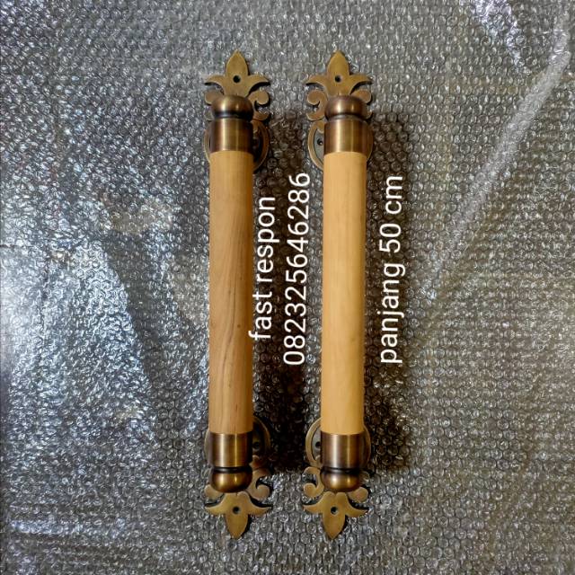 Jual Handle Pintu Rumah Kuningan Antik Kombinasi Kayu Motif Polos Ukir ...