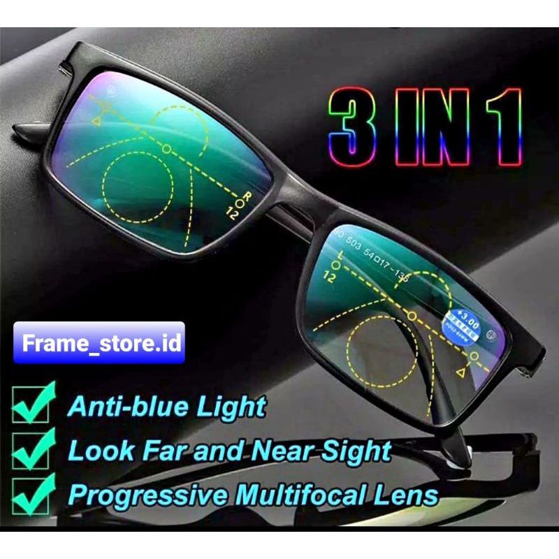Jual Kacamata Plus Double Fokus 3in1 / Kaca mata baca Progresif untuk ...