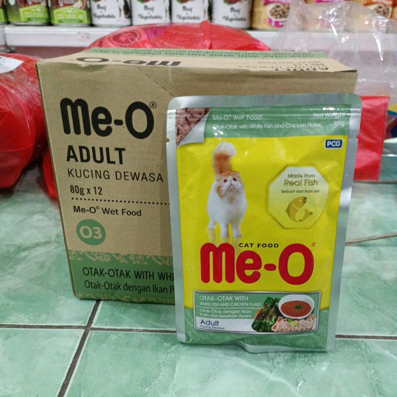 Jual (12saset)1 dus Meo pouch adult otak-otak with white fish and ...