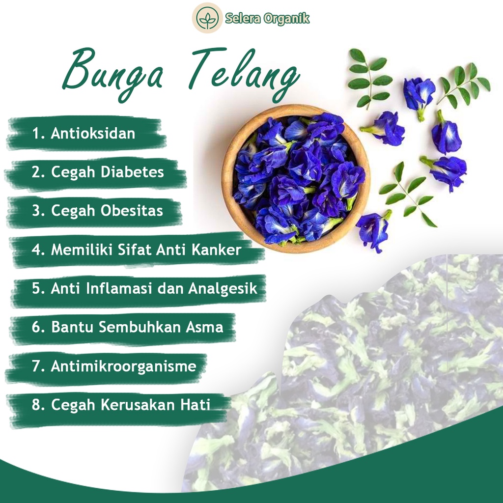 Jual Teh Bunga Telang Kering 250gr Organik butterfly Pea flower tea ...