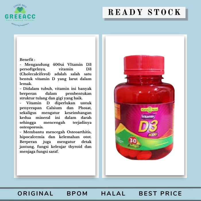 Jual Nature's Pride Vitamin D3 400IU isi 30 Murah Vit D Natures Pride Vitamin D3 400 iu | Shopee ...