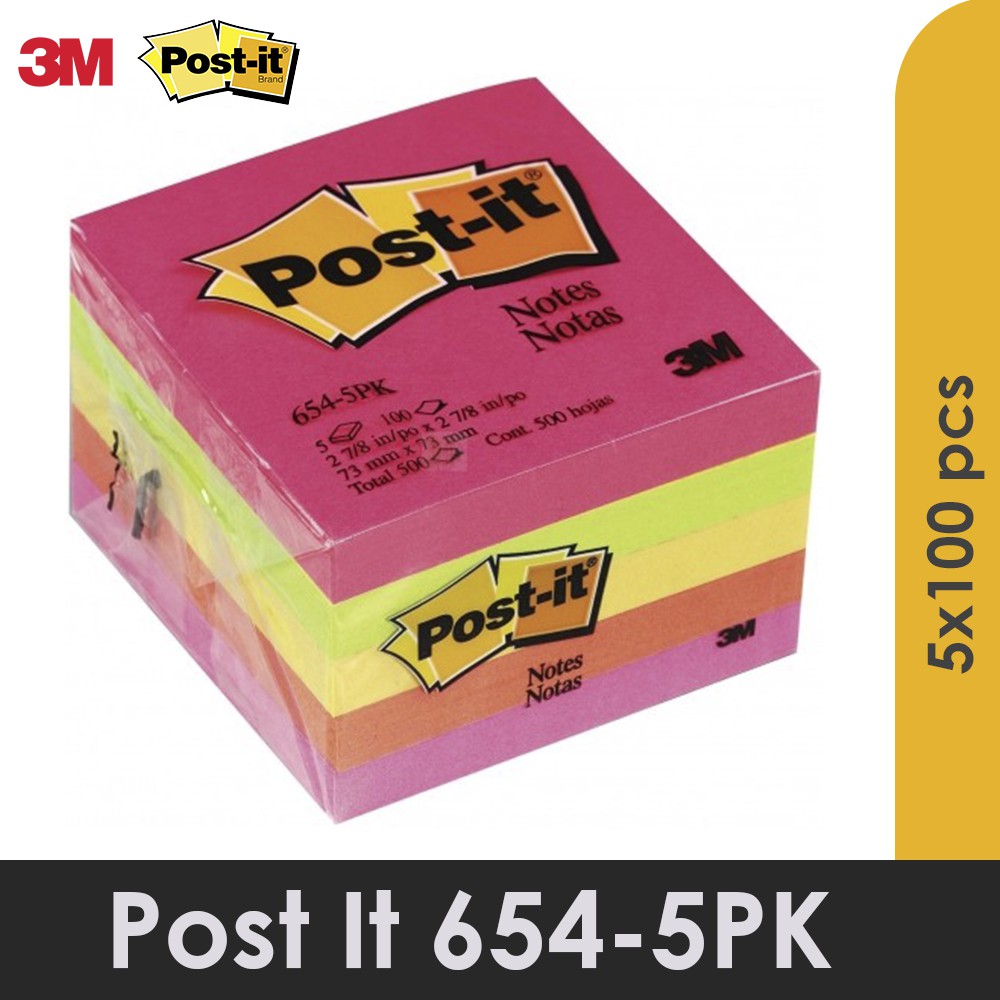 Jual 3m Post It 3M Warna Memo Stick 5 Neon Color 3x3 in 654-5PK ...