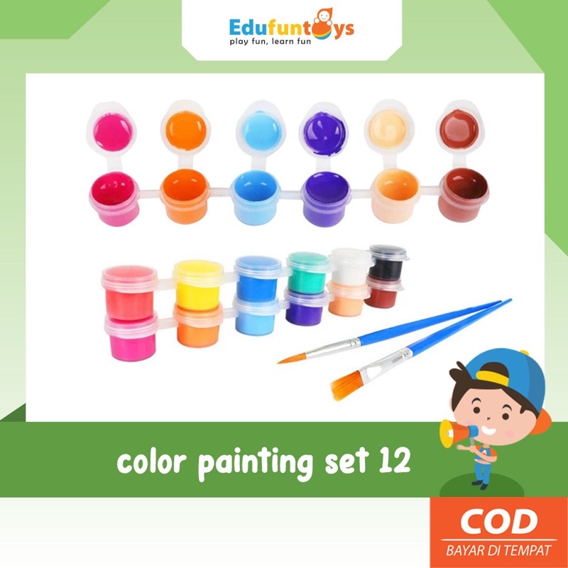 Jual [EDUFUNTOYS] Cat Mewarnai Color Painting Set 12 Warna + 2 Kuas ...