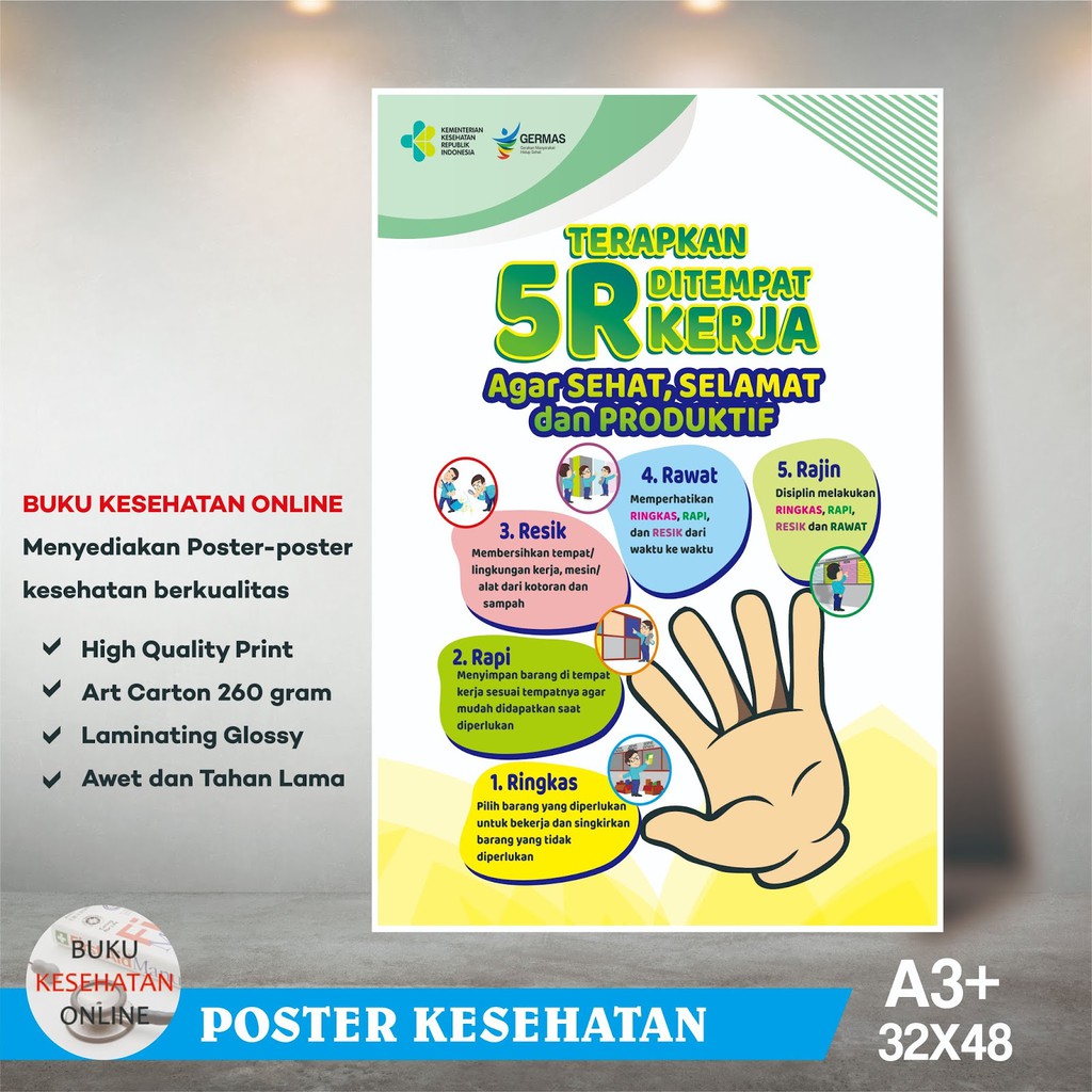 Jual Poster Kesehatan - TERAPKAN 5R DITEMPAT KERJA (1) - LAMINATING GLOSSY | Shopee Indonesia