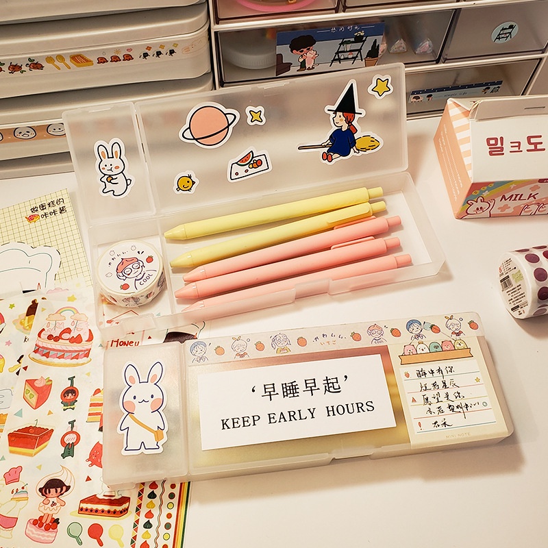 Jual PENCIL BOX PLASTIC TRANSPARENT SIMPLE KOREAN DIY STATIONARY BOX ...