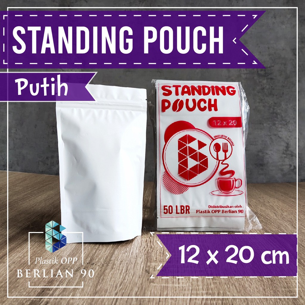 Jual Plastik Standing Pouch Putih Doff 12x20 cm / Plastik Standing ...