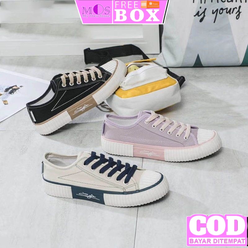 Jual Sepatu kanvas wanita mengikat flat casual Low Cut Gaya Jepang ...