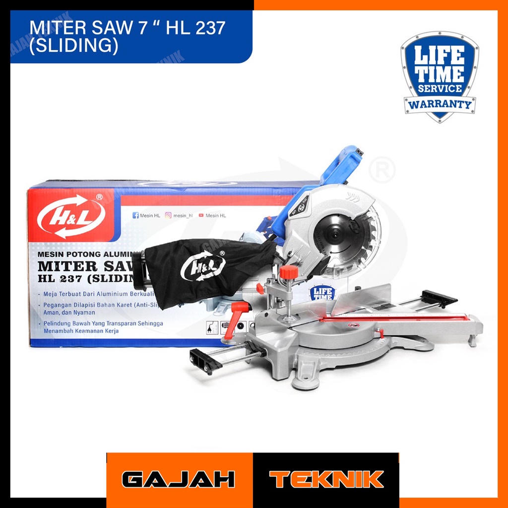 Jual Mesin Potong Aluminium / Miter Saw 7" HL 237 Sliding H&L | Shopee Indonesia