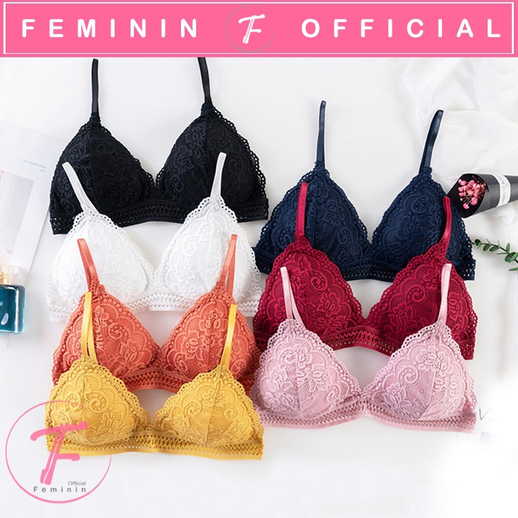 Jual Feminin Bra Brokat Wanita Renda Lace Tanpa Kawat Bh Push Up Busa ...