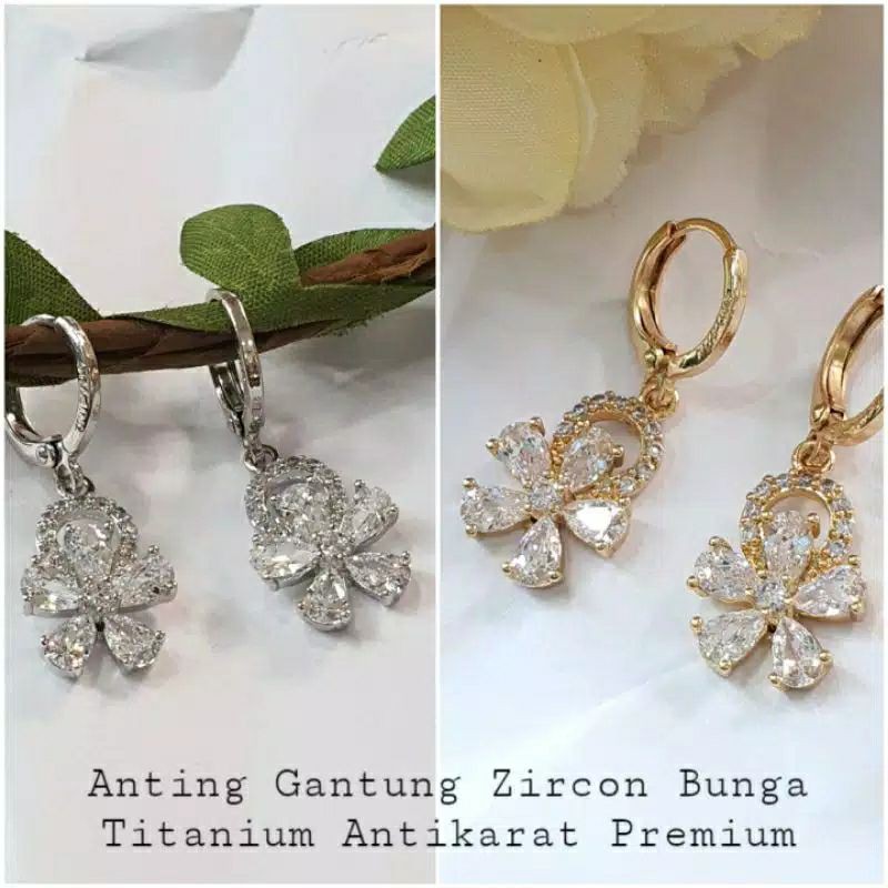 Jual Anting Gantung Permata Tanam Bunga Super Halus Titanium | Shopee ...