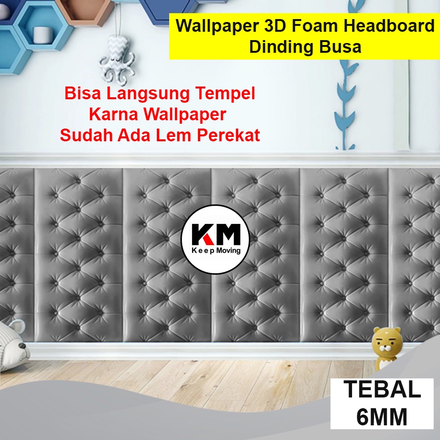 Jual KM Wallpaper 3D Foam Headboard Abu Dinding Busa Stiker Wall Foam ...