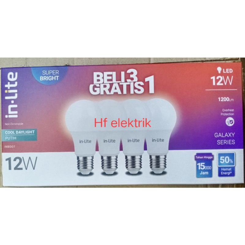 Jual LAMPU LED IN-LITE 12 WATT PAKET (3+1) | Shopee Indonesia