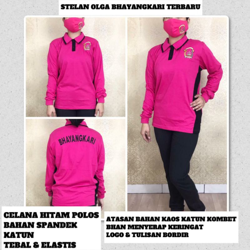 Jual ATASAN OLAHRAGA BHAYANGKARI TERBARU WARNA PINK HITAM BAHAN KAOS ...