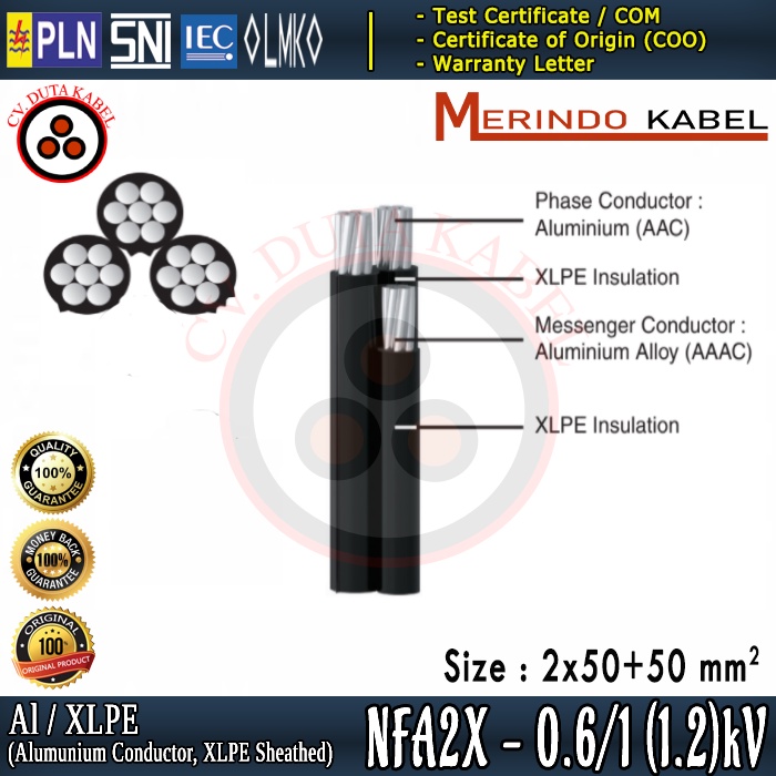 Jual Kabel NFA2X-T 2x50 mm2 + 50 mm2 MERINDO /Twisted Cable/Kabel Udara ...