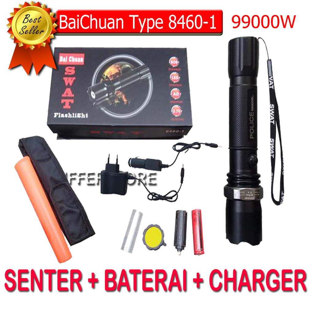 Jual senter led police swat t6 2 baterai lalin 99000 watt | Shopee ...