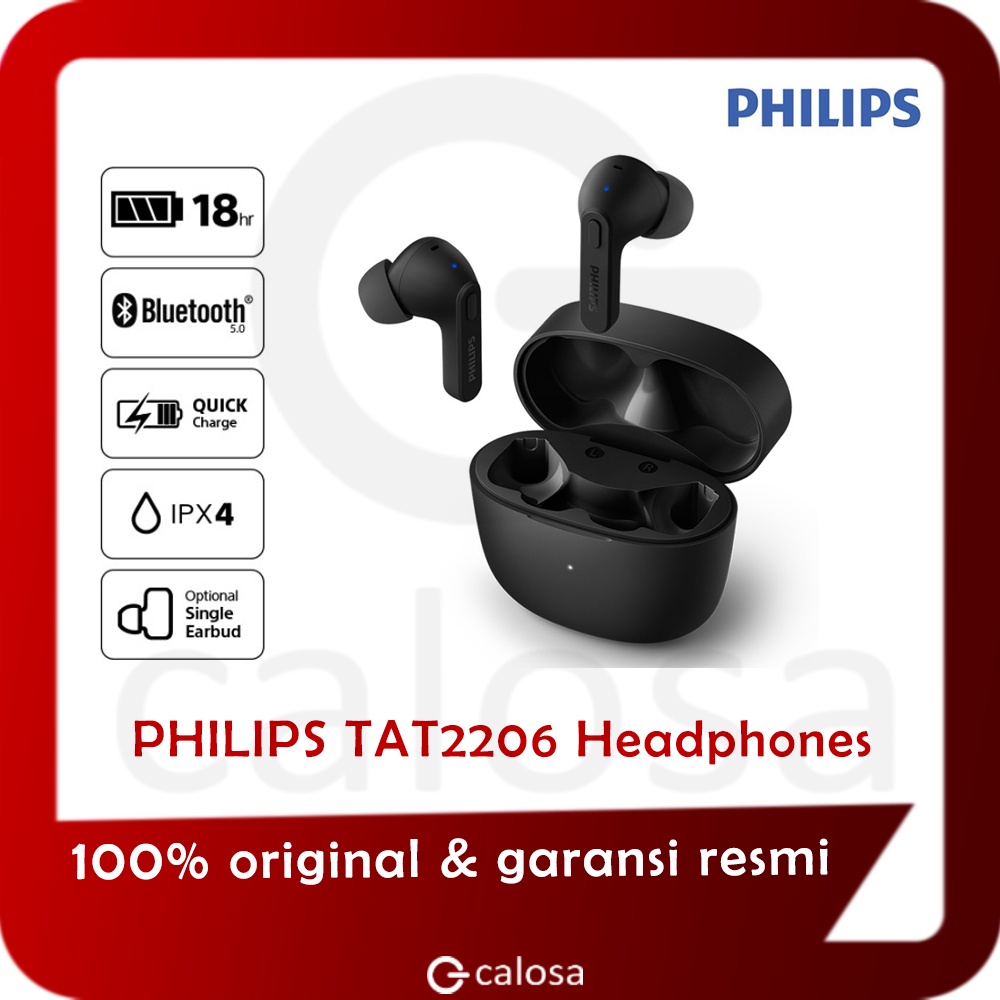 Jual PHILIPS TAT2206 Black TWS True Wireless Sport Headphones / TAT ...