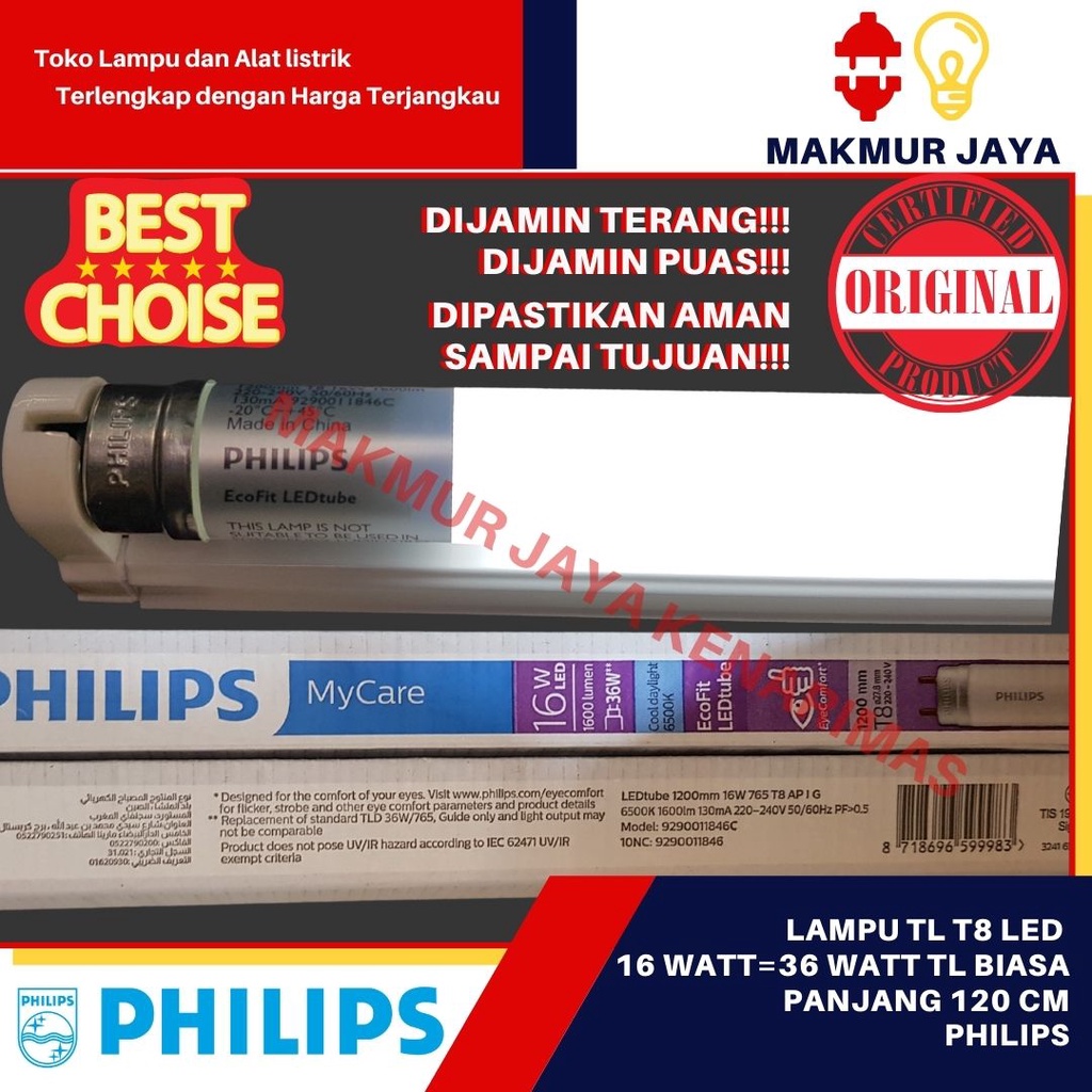 Jual Philips LED Tube 16W 16Watt ECOFIT/ TL T8 LED PHILIPS Ecofit 16w1200mm | Shopee Indonesia
