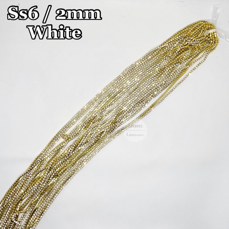 Jual Diamond String Gold Ss6 (2mm) / Berlian Imitasi Meteran / Rhinestones Chain For DIY Harga ...