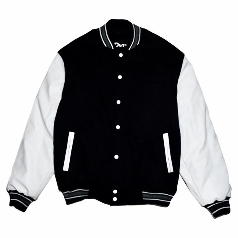 Jual VARSITY JACKET BASIC BOXY FIT - BLACK WHITE | Shopee Indonesia