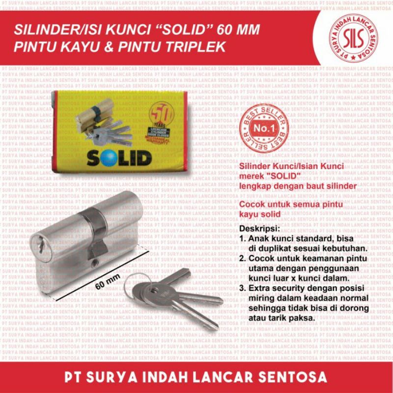Jual silinder kunci "SOLID" isi kunci 60mm pintu kayu atau pintu triple ...