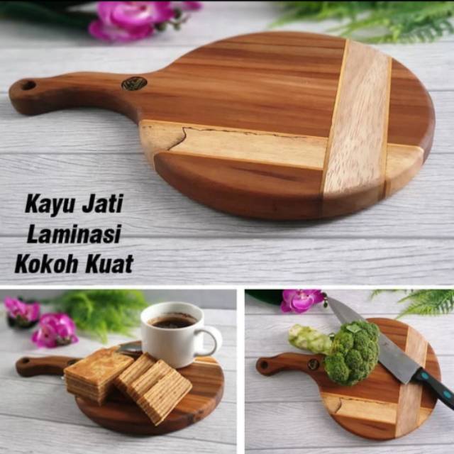 Jual TALENAN MODEL KAYU JATI BULAT 01 WOODEN CUUTING BOARD ORIGINAL ...